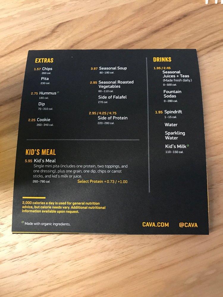 Menu at CAVA restaurant, Cary, Walnut St Suite 100