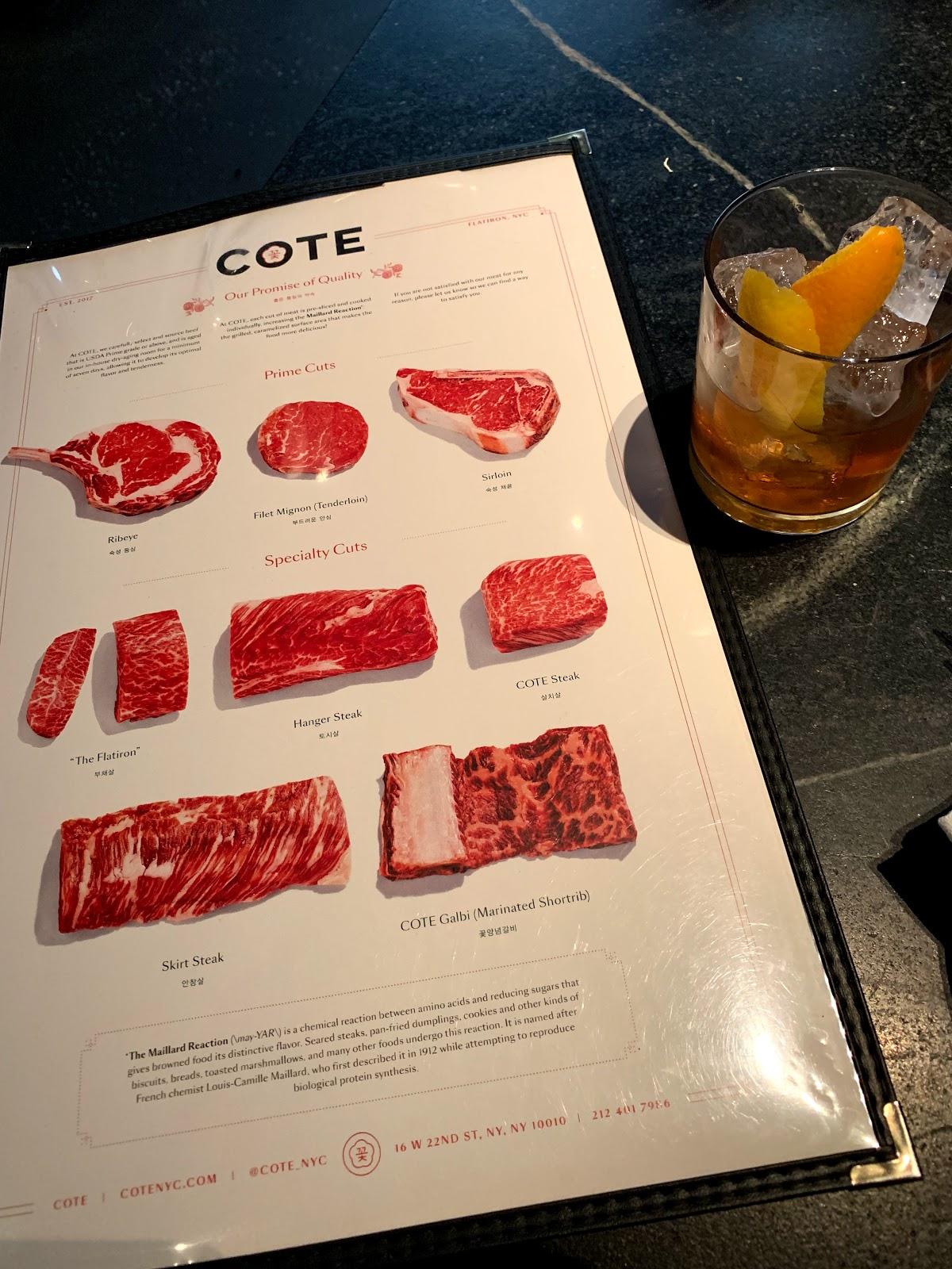 Menu at COTE Korean Steakhouse, New York City, 16 W 22nd St