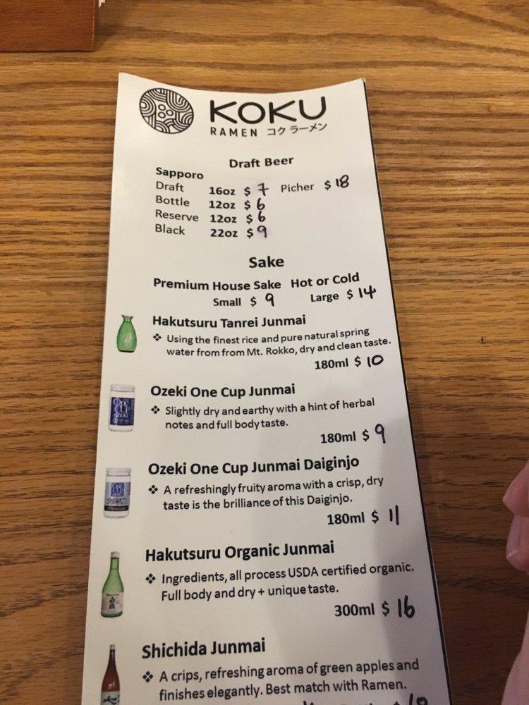 Menu at KOKU RAMEN restaurant, West New York