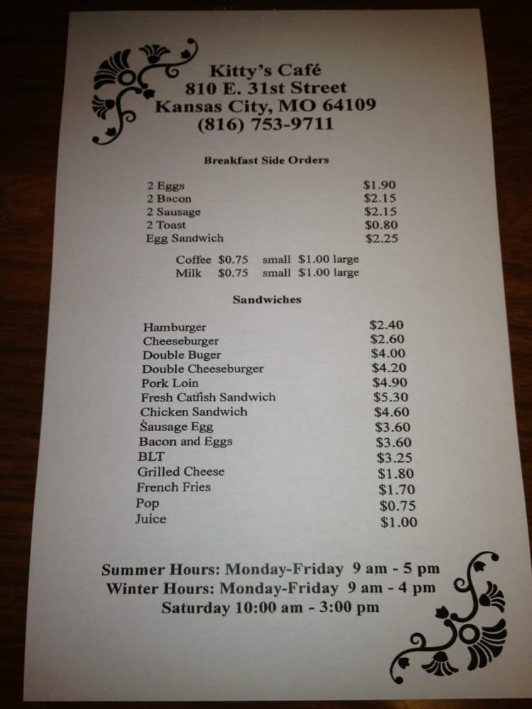 Menu at Kitty's Cafe, Kansas City