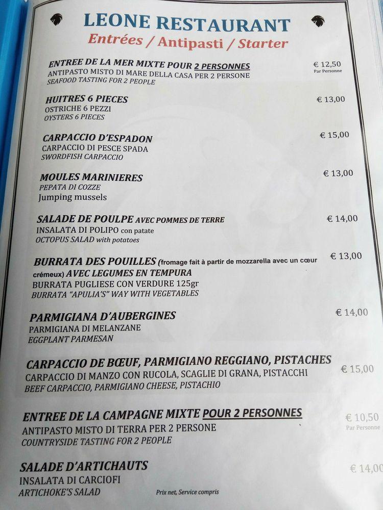 Menu at Leone Restaurant Menton, Menton