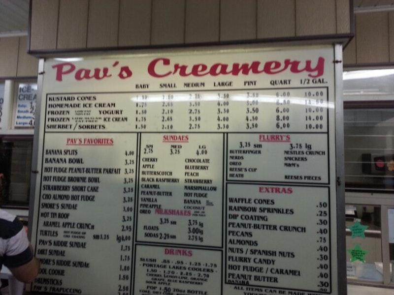 Menu at Pav's Creamery desserts, Akron