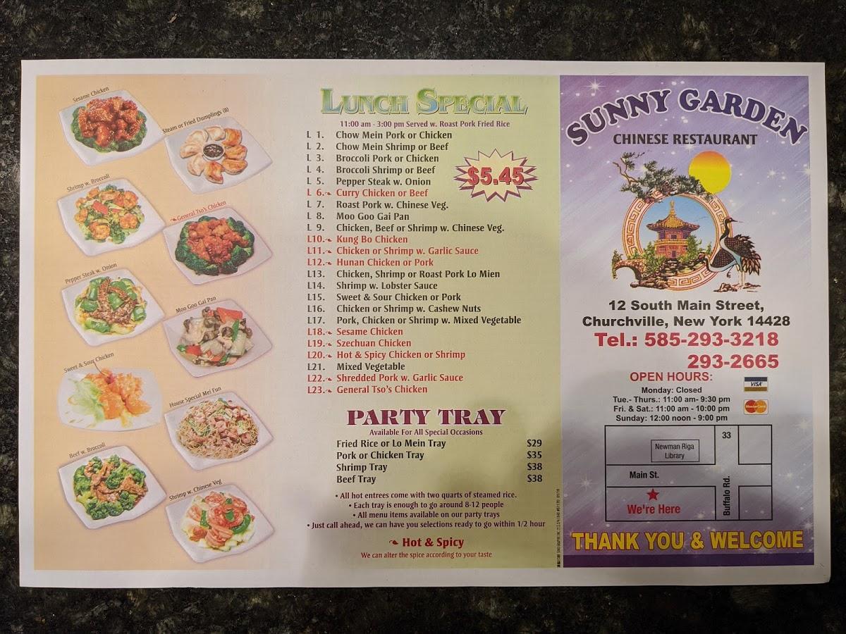 Menu at Sunny Garden restaurant, Churchville, 12 S Main St