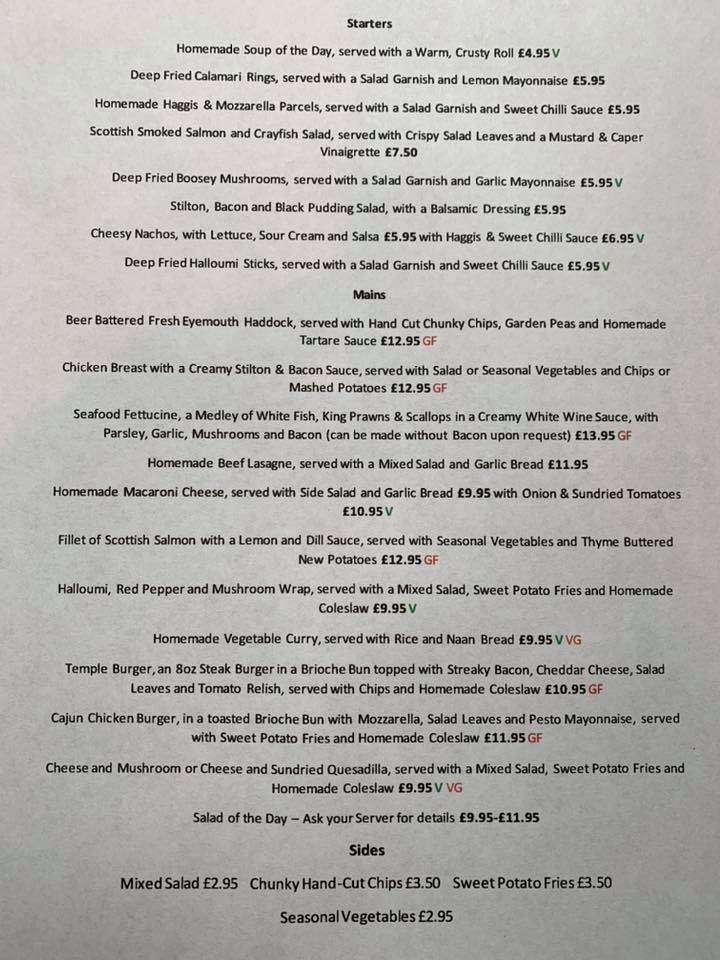 Menu at Templehall Hotel pub & bar, Morebattle