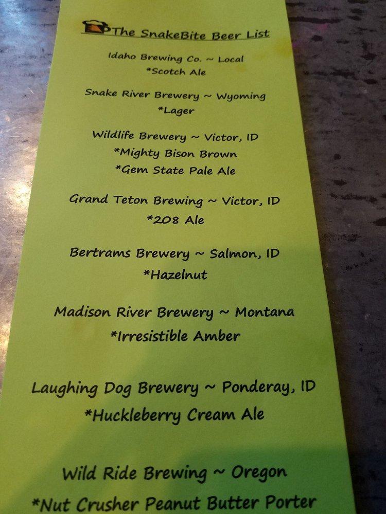 Menu at The SnakeBite Restaurant, Idaho Falls