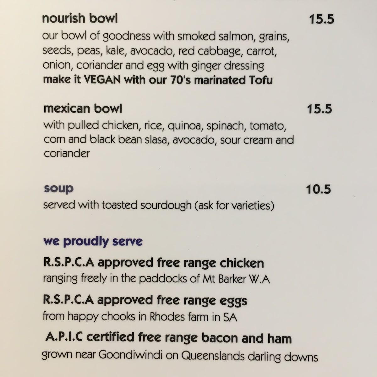 Menu at Three Beans Eagle Street cafe, Brisbane City