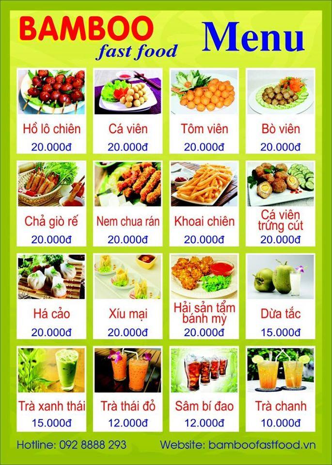 Menu at Bamboo Fastfood restaurant, Hanoi