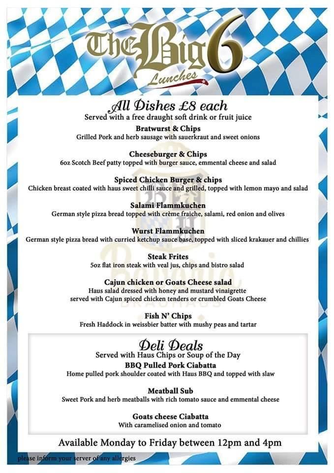 Menu at Bavaria Brauhaus pub & bar, Glasgow
