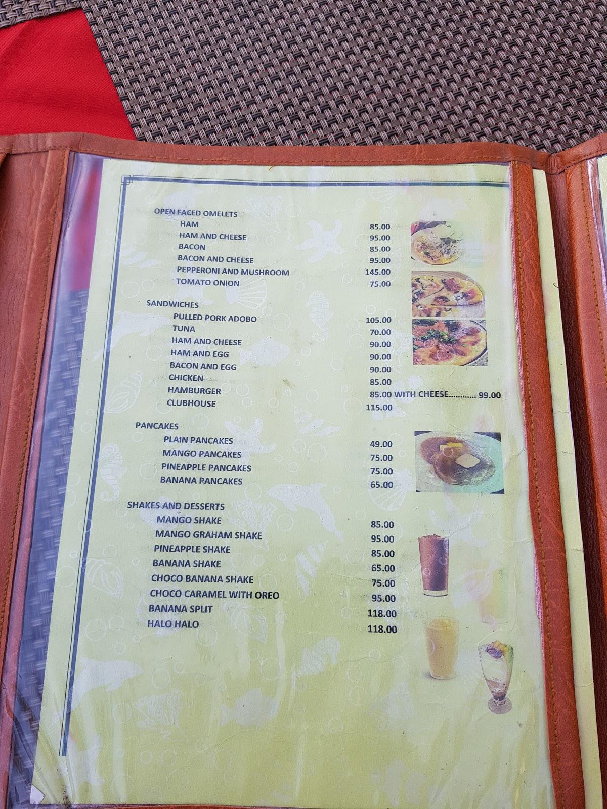 Menu at Captain's Grille restaurant, Panglao