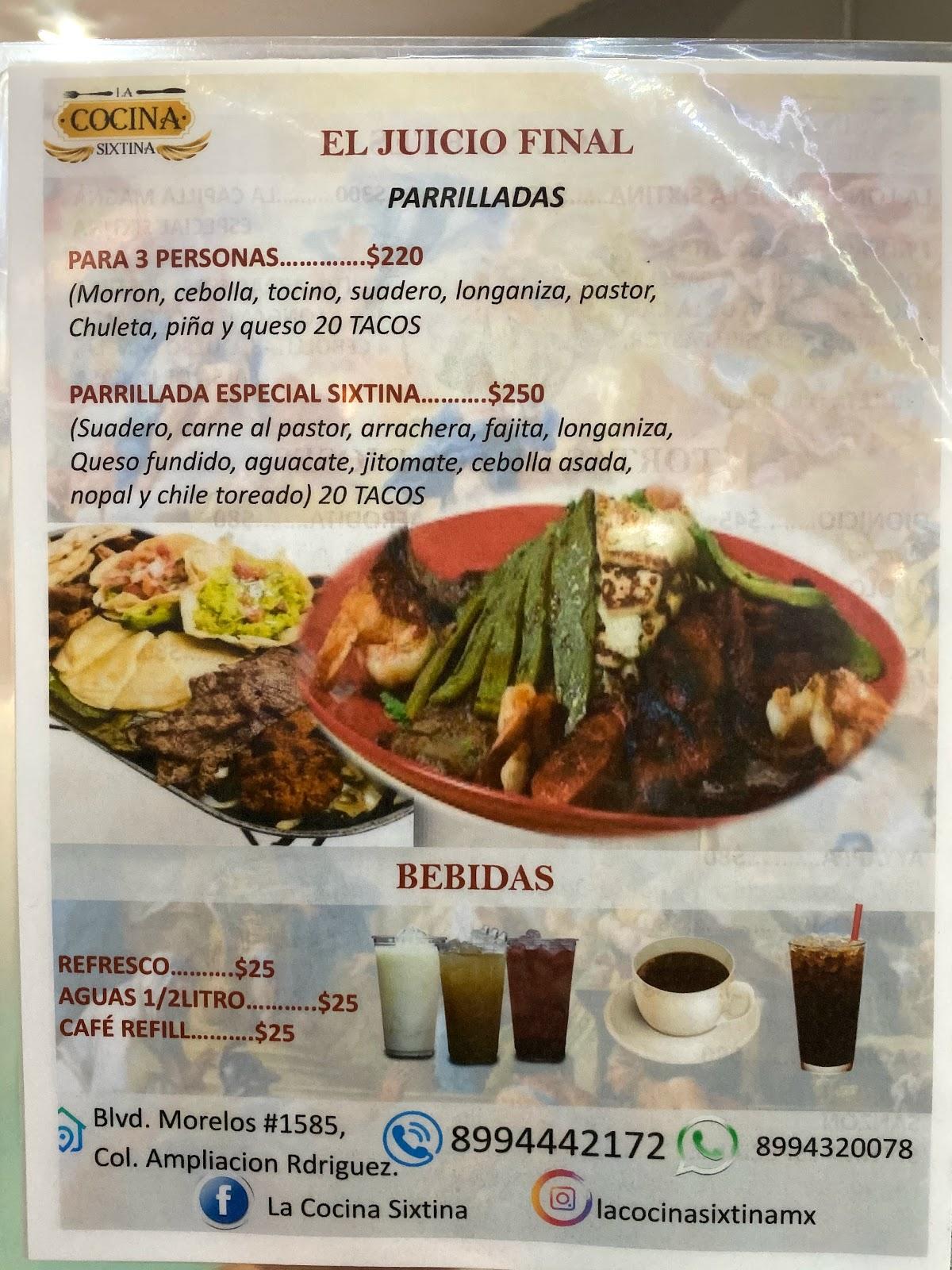 Menu at La Cocina Sixtina restaurant, Reynosa