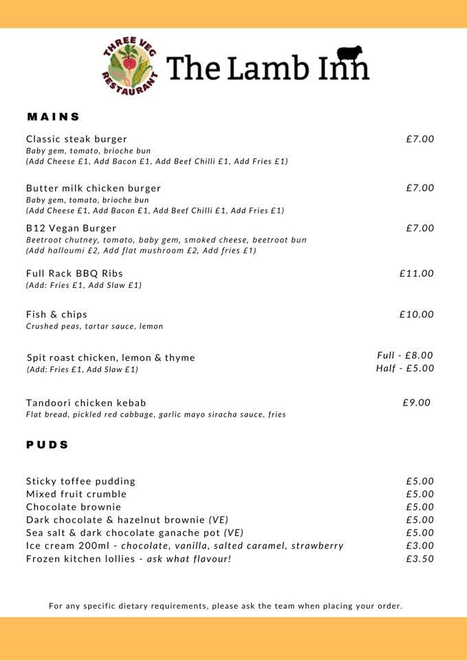 Menu at The Lamb Inn pub & bar, Chichester