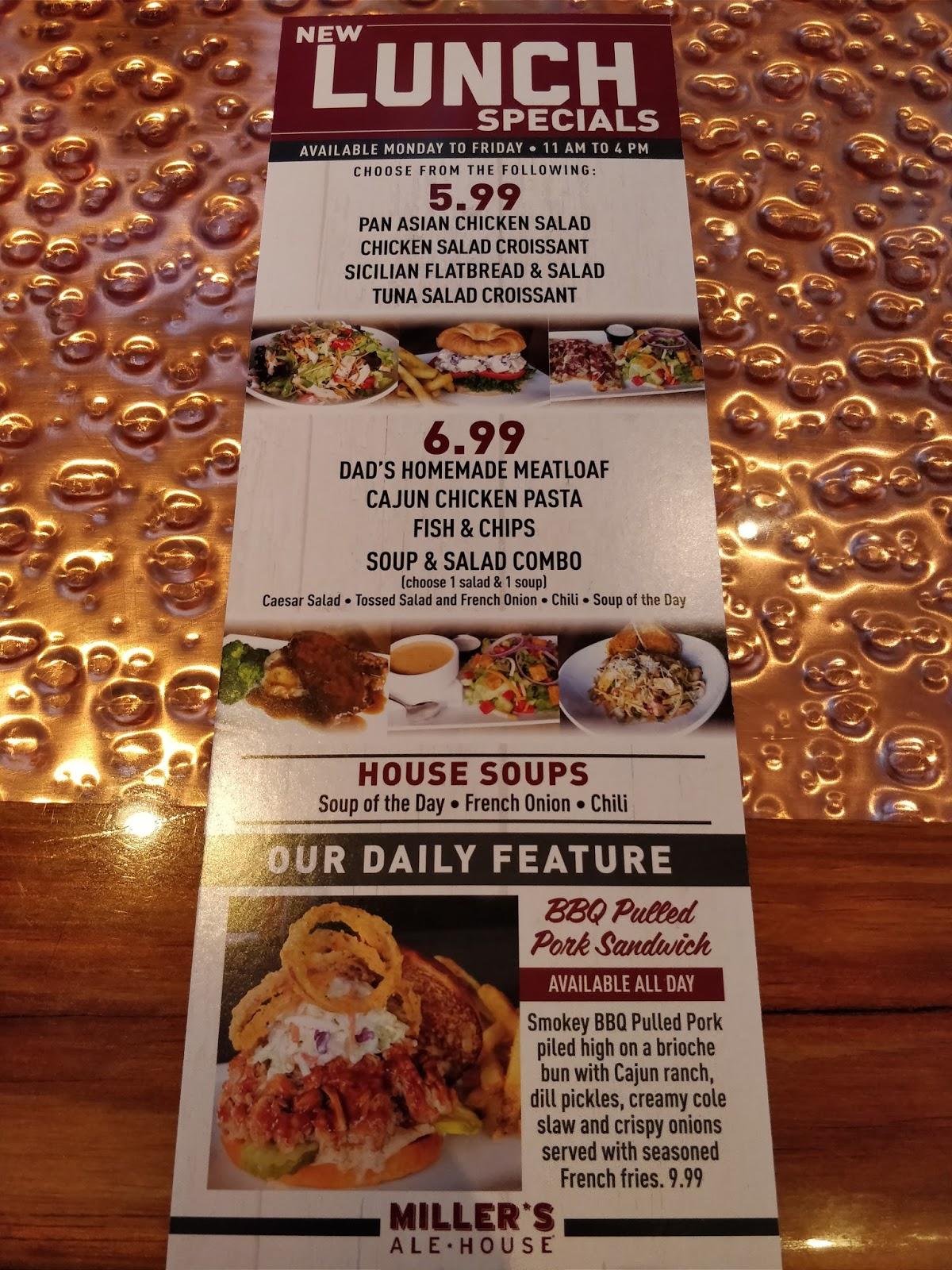 Menu at Miller's Ale House pub & bar, Allentown