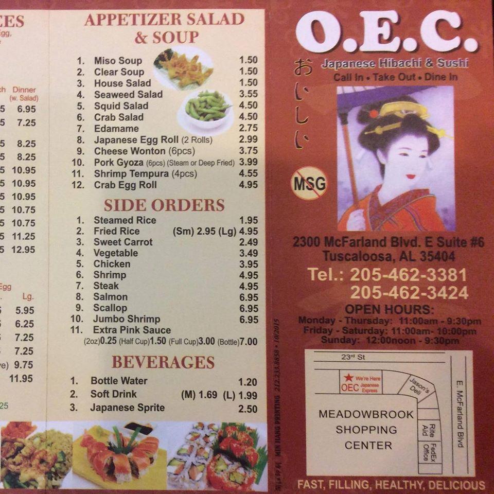 Carta del restaurante OEC Japanese Hibachi & Sushi McFarland ...