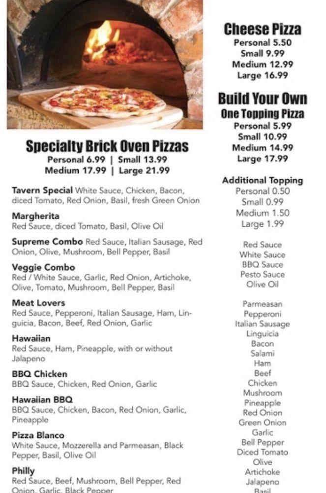 Menu at Oakley Tavern pizzeria, Oakley