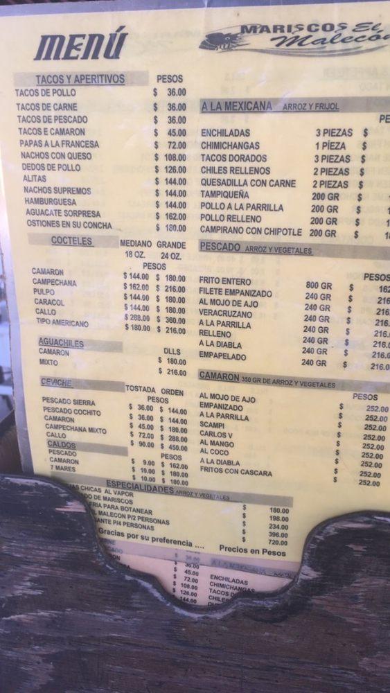 Menu at Restaurante de Mariscos EL MALECÓN, Puerto Peñasco