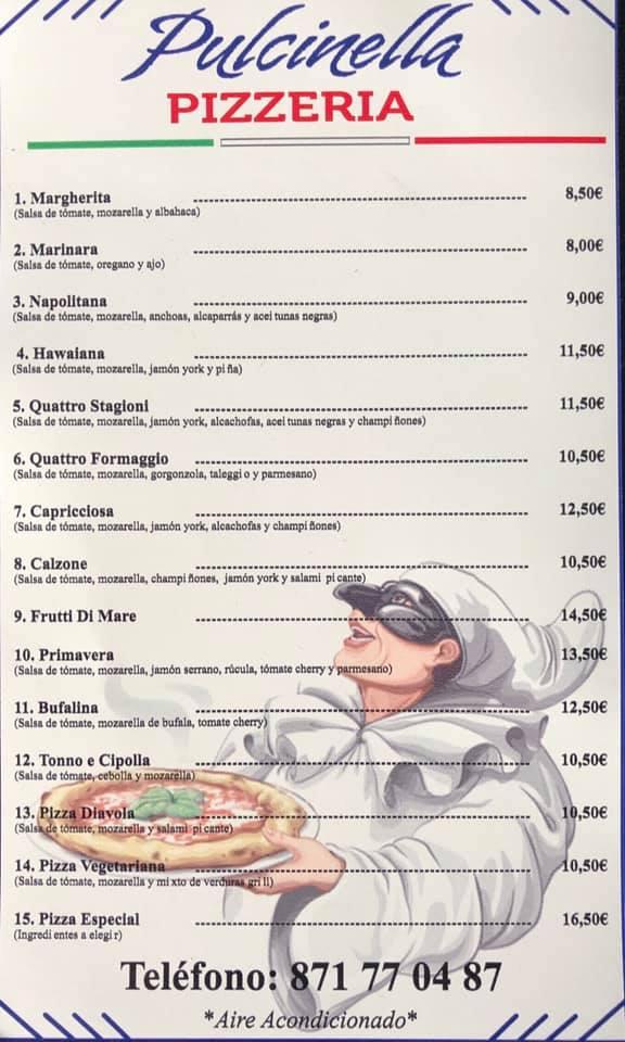 Menu at Rest. Pulcinella pizzeria, Palma