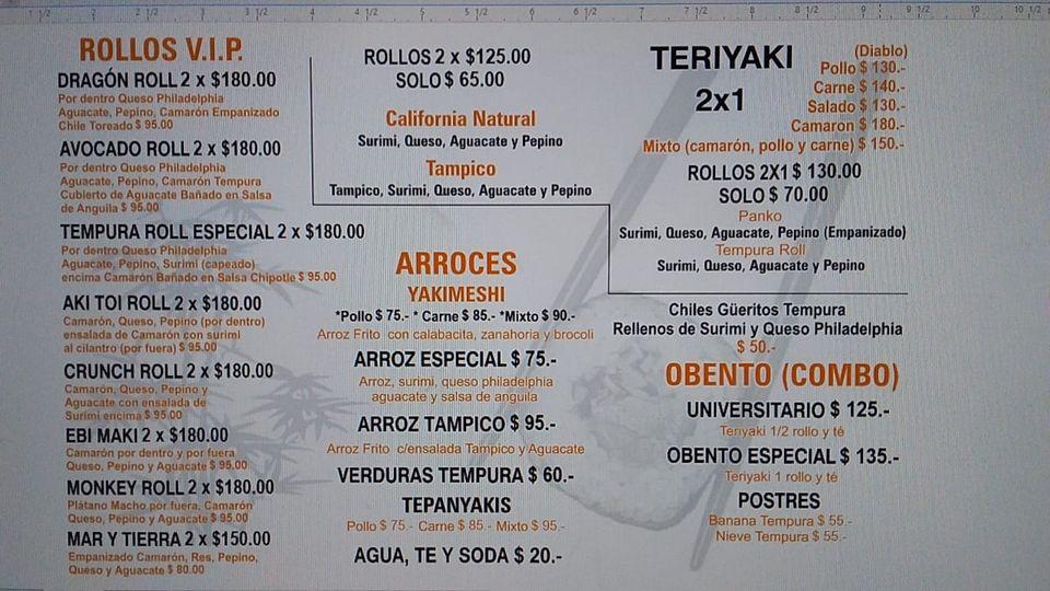 Carta del restaurante AKI-TOI Sushi, Tijuana