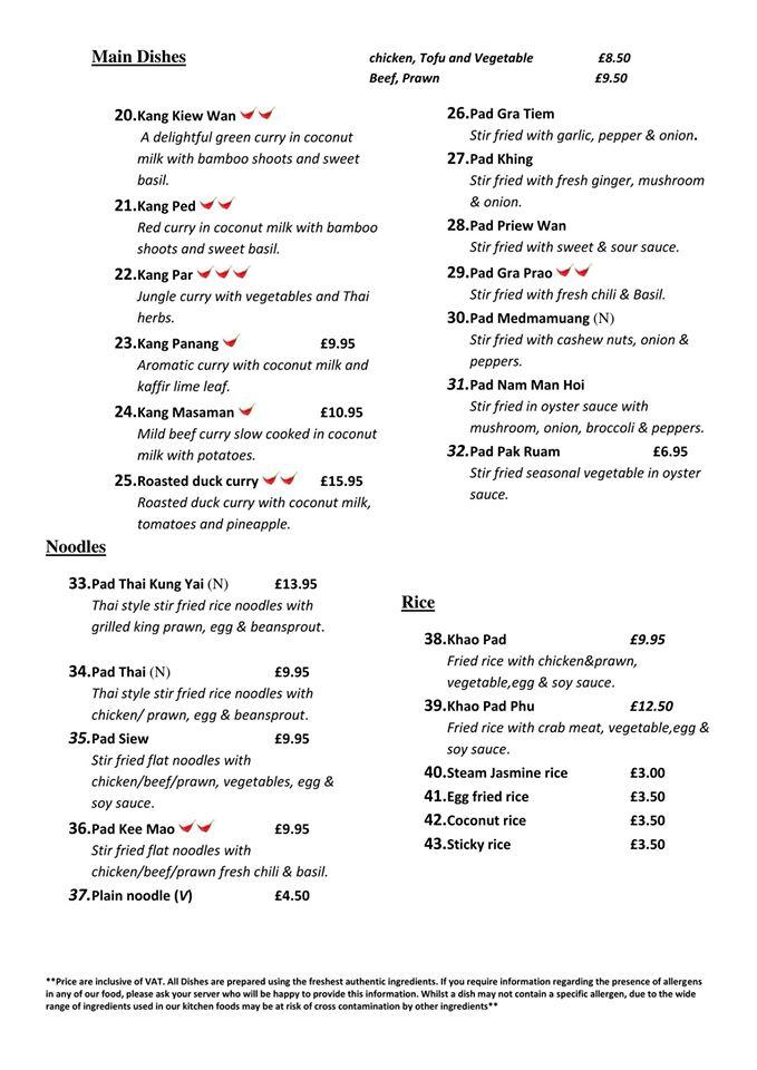 Menu at Sabai Thai Kitchen restaurant, Haslemere