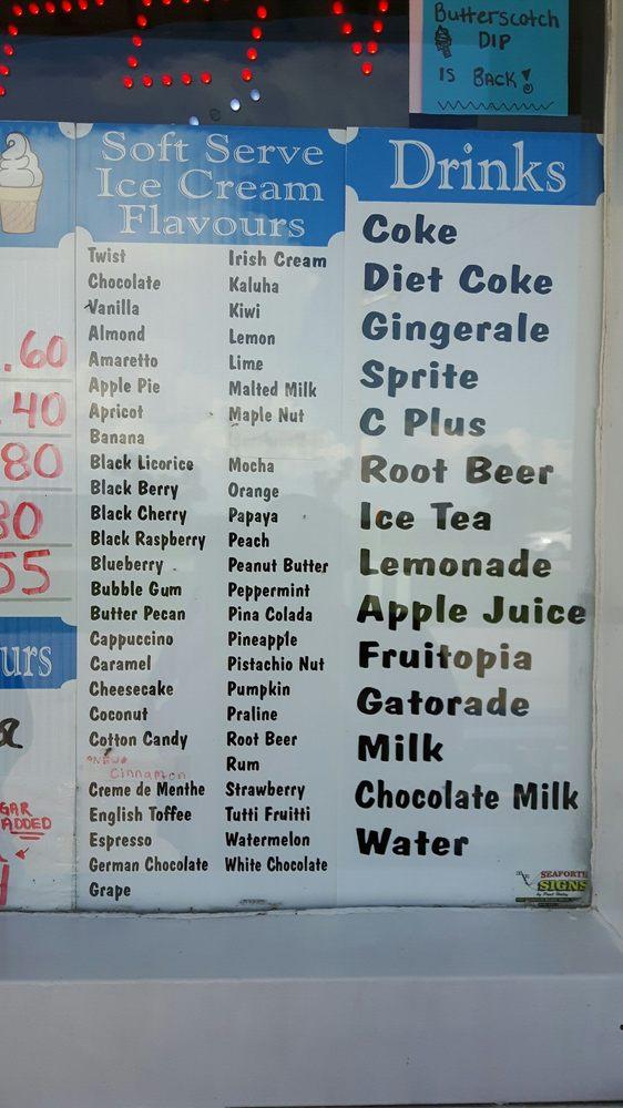 Menu at Sky Ranch Drive-in fast food, Goderich