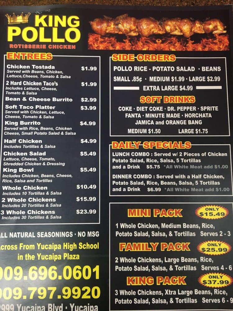 Menu at Super Chicken restaurant, Yucaipa