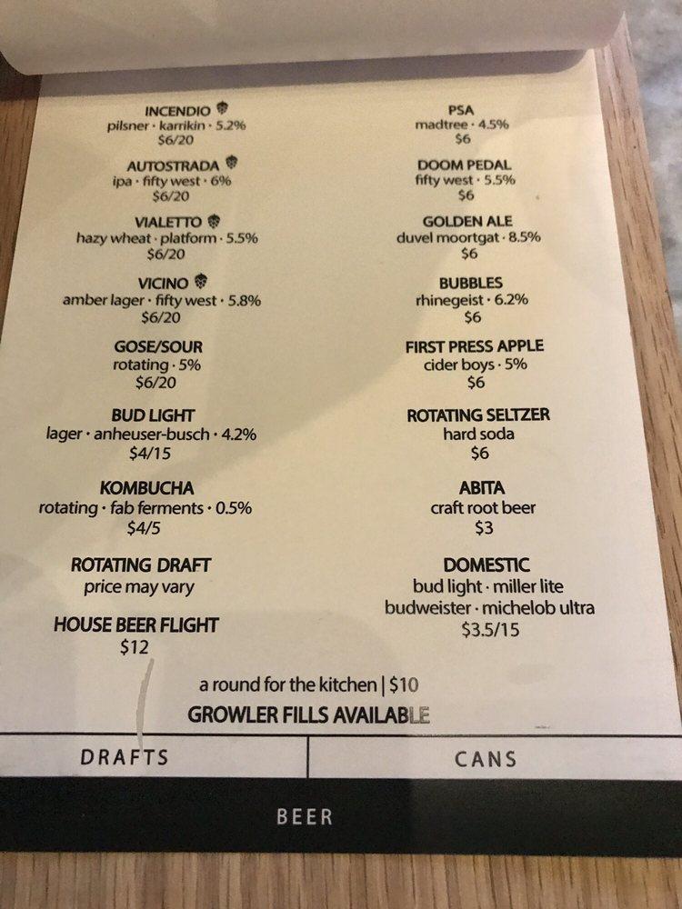 Menu at TAGLIO OTR pub & bar, Cincinnati, 56 E 12th St