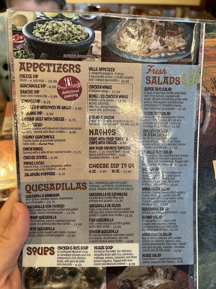 Menu at Valle Escondido Mexican Grill Union Ky restaurant, Union