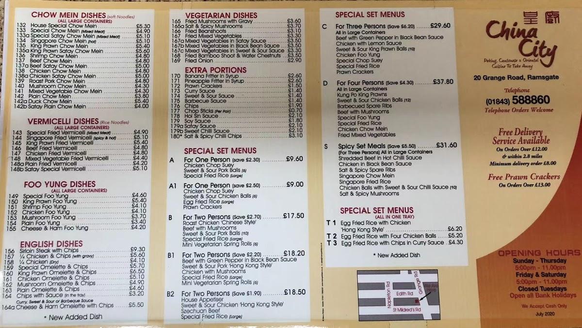 Menu at China City fast food, Ramsgate