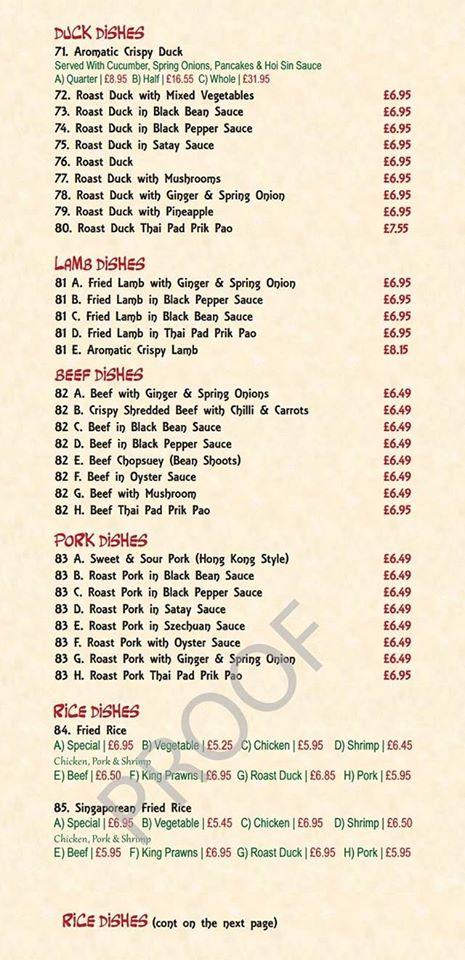 Menu at China Palace fast food, London, 466 Garratt Lane