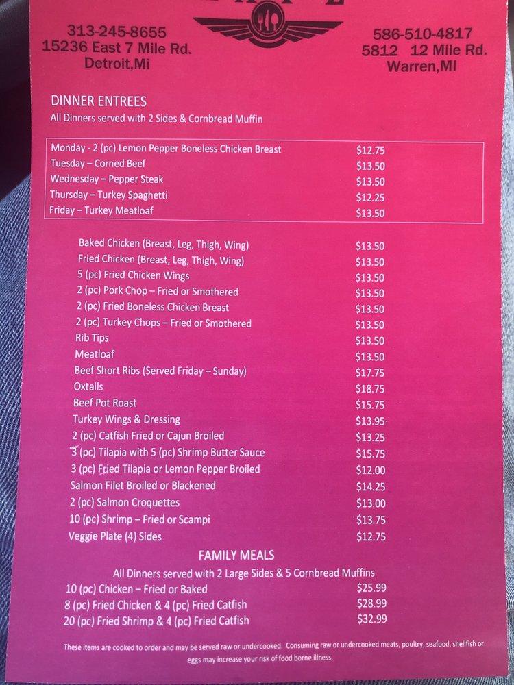 Menu at Lape Soul Food restaurant, Warren, Twelve Mile Rd