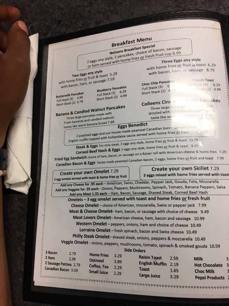Menu at Nelsons Cafe, Niagara Falls