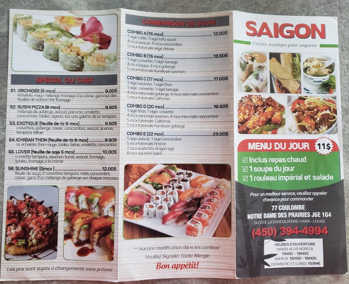 Menu au Saïgon restaurant, Joliette