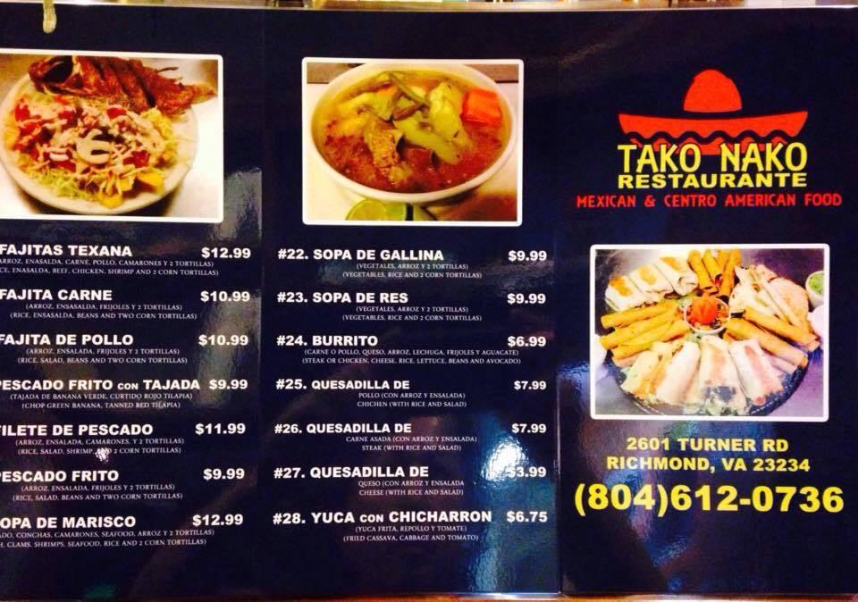 Menu at Tako Tako restaurant, Richmond
