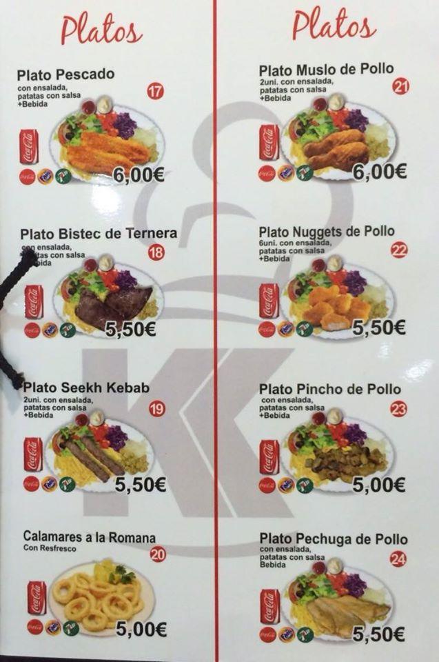 Menu at karam kebabish restaurant, Barcelona
