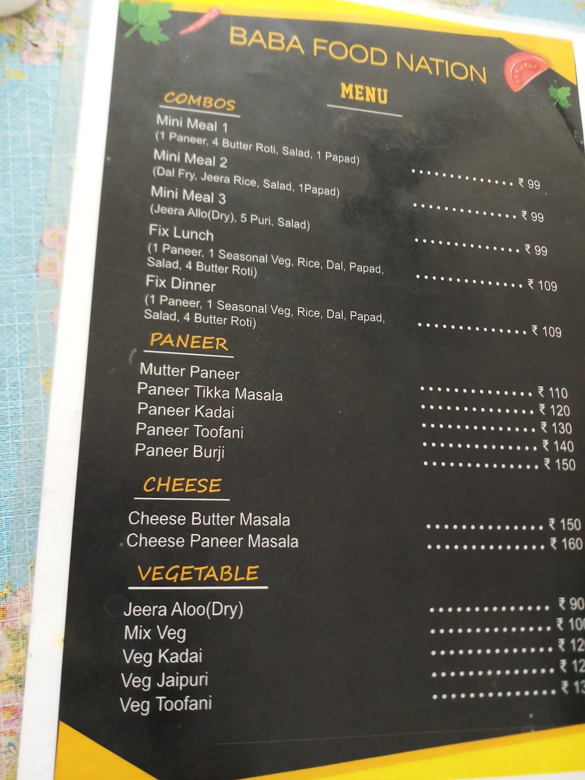 Menu at Baba Food Nation, Vadodara