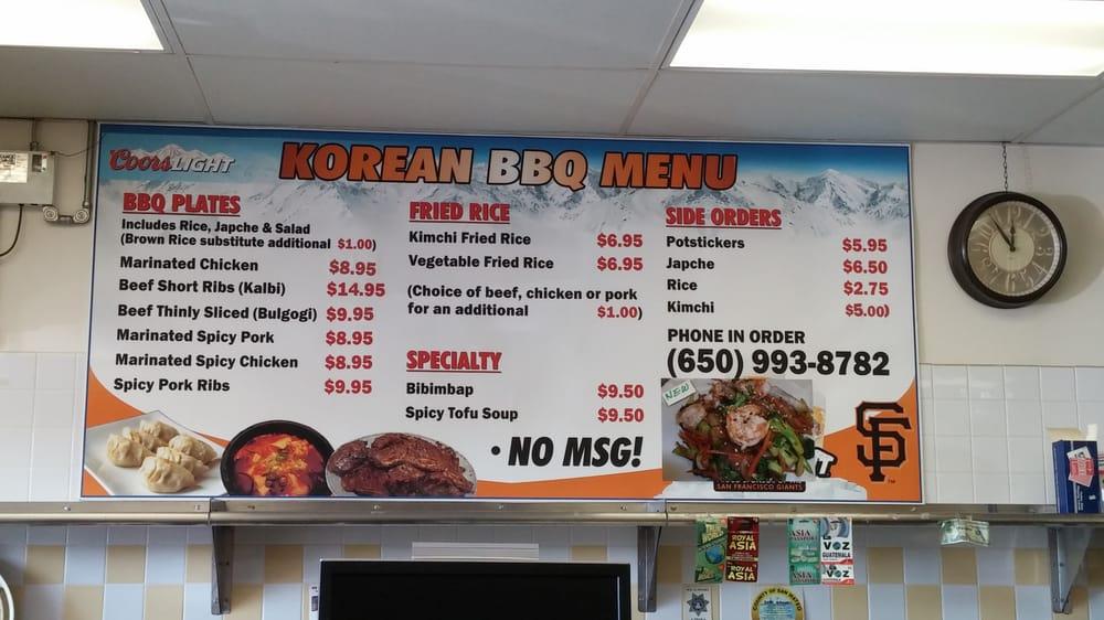 Menu at Bart Grocery, Daly City
