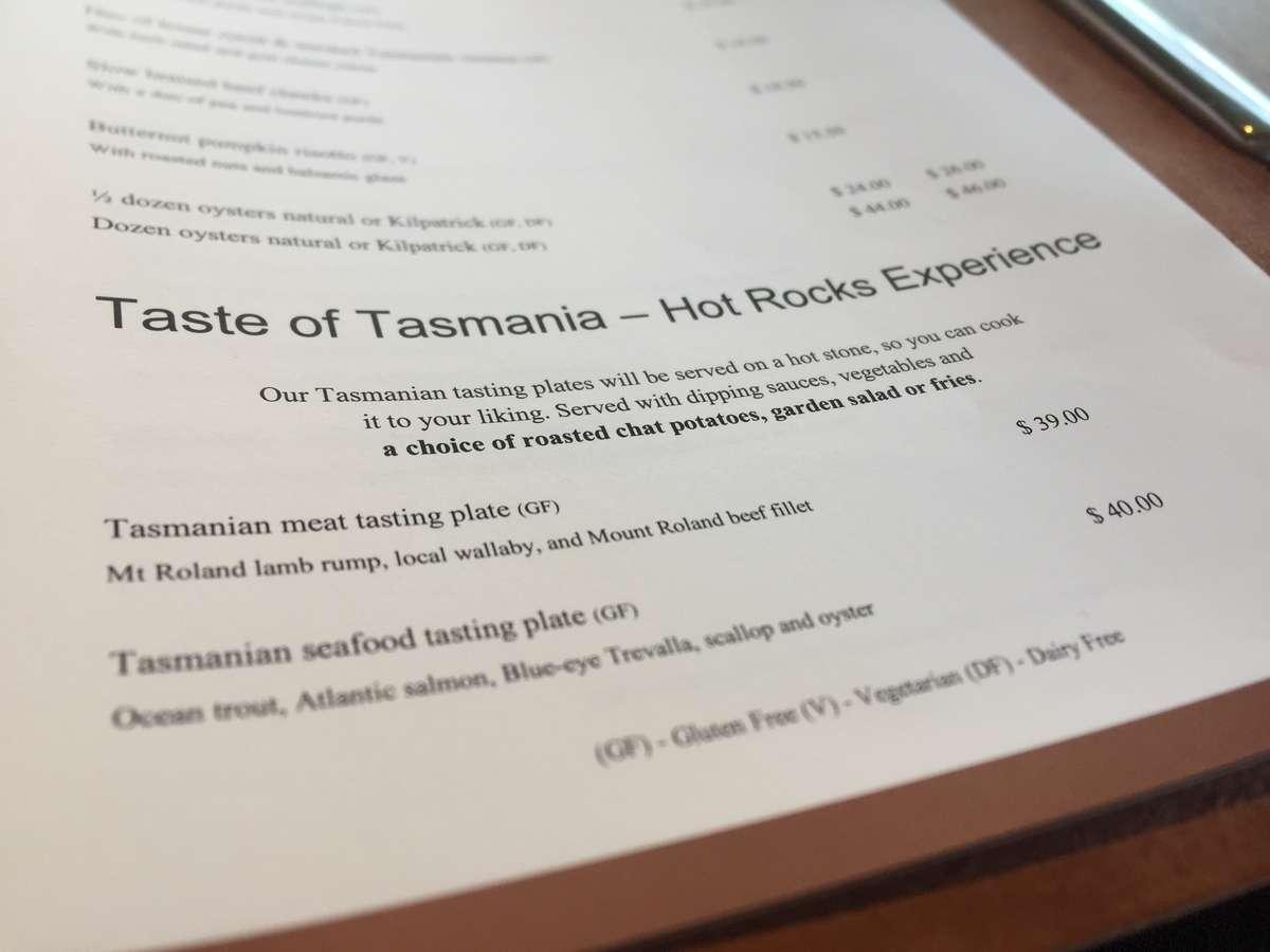 Menu at Cradle Mountain Hotel, Cradle Mountain, Cradle Mountain Rd