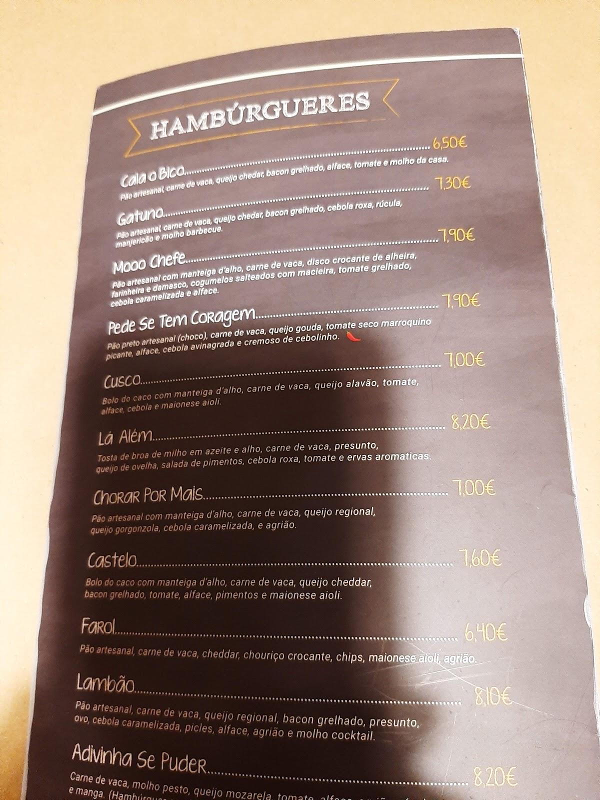 Menu em Hamburgueria Mooo restaurante, Nazaré