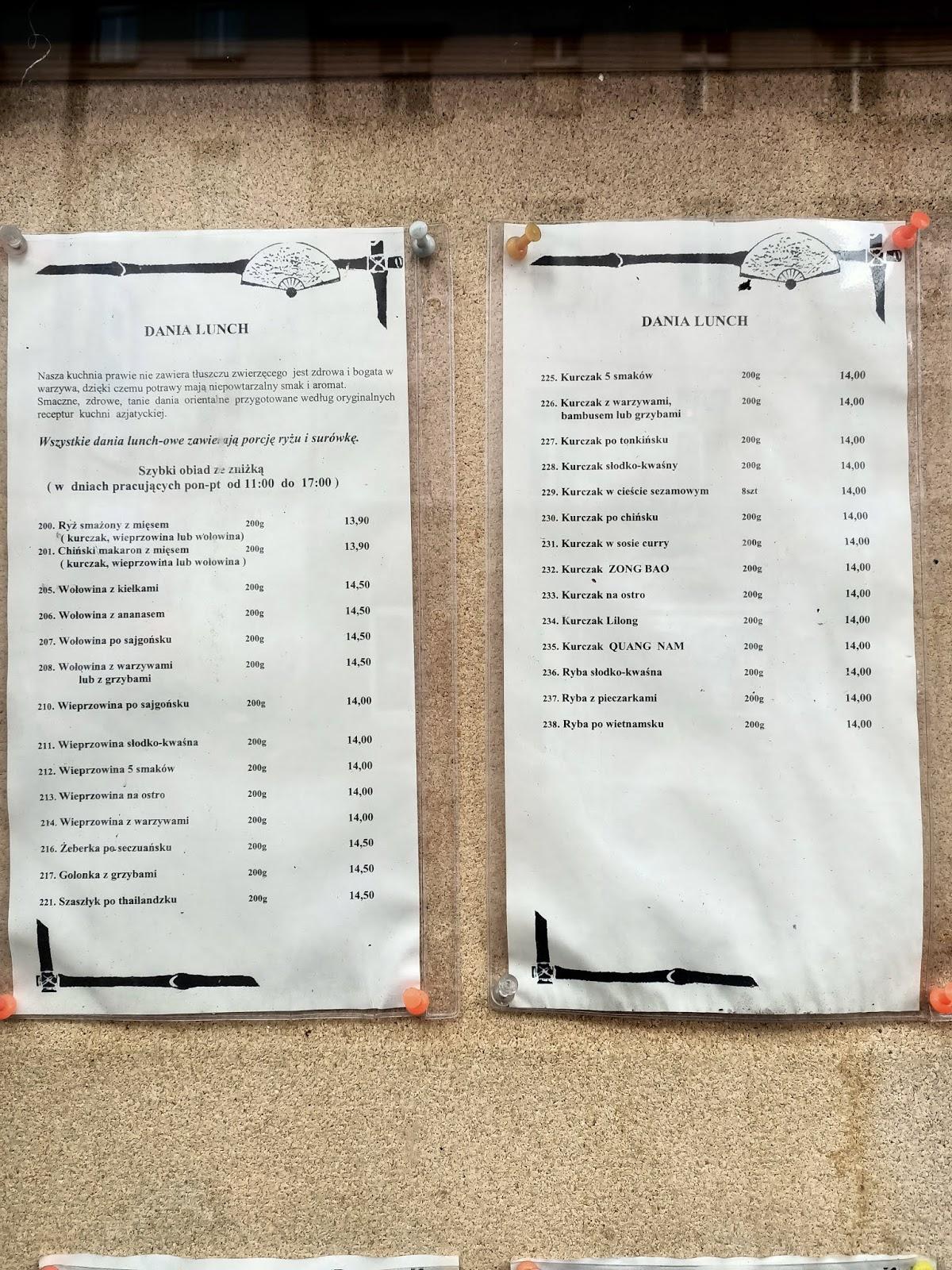 Menu at Li Long restaurant, Bytom