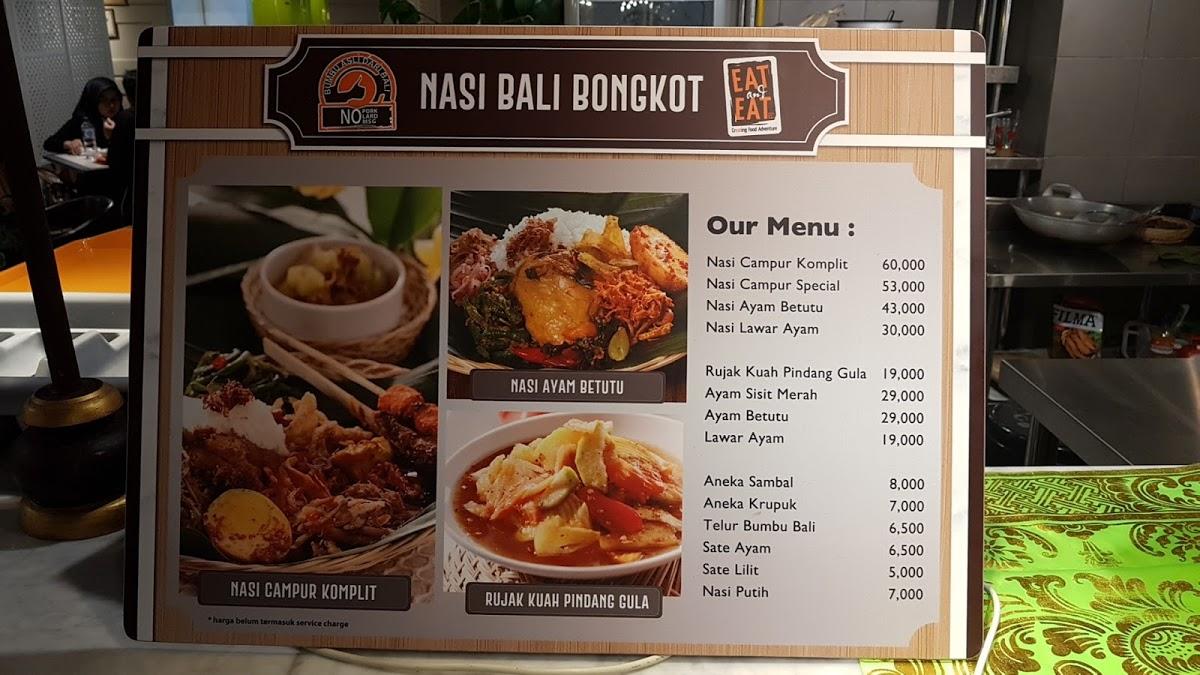 Menu at Nasi Bongkot Bali restaurant, Central Jakarta