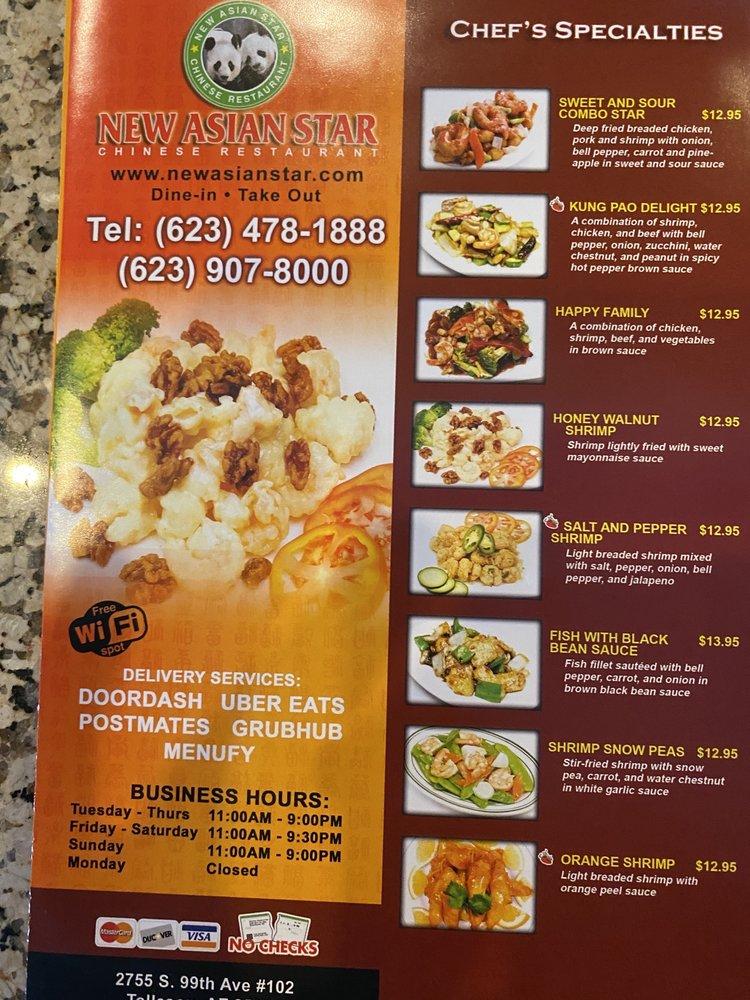 Menu at New Asian Star restaurant, Tolleson, S 99th Ave