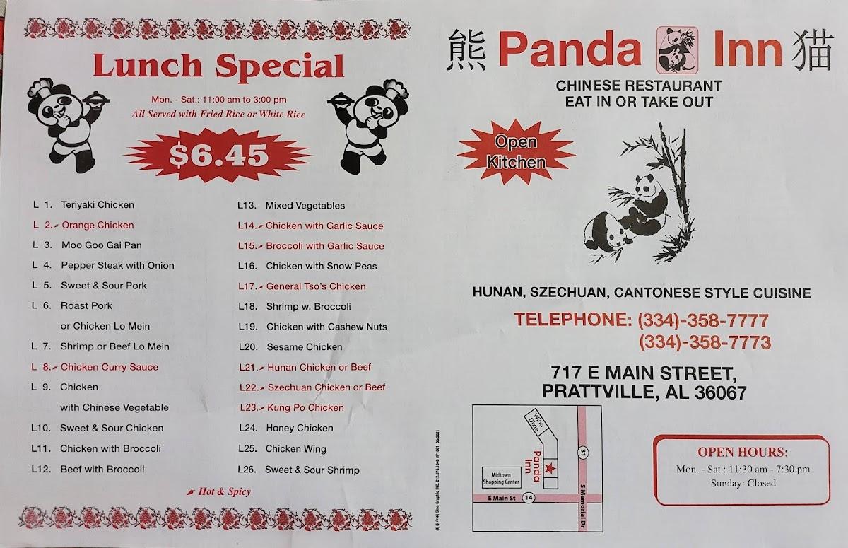 Menu at Panda Inn restaurant, Prattville, 717 E Main St