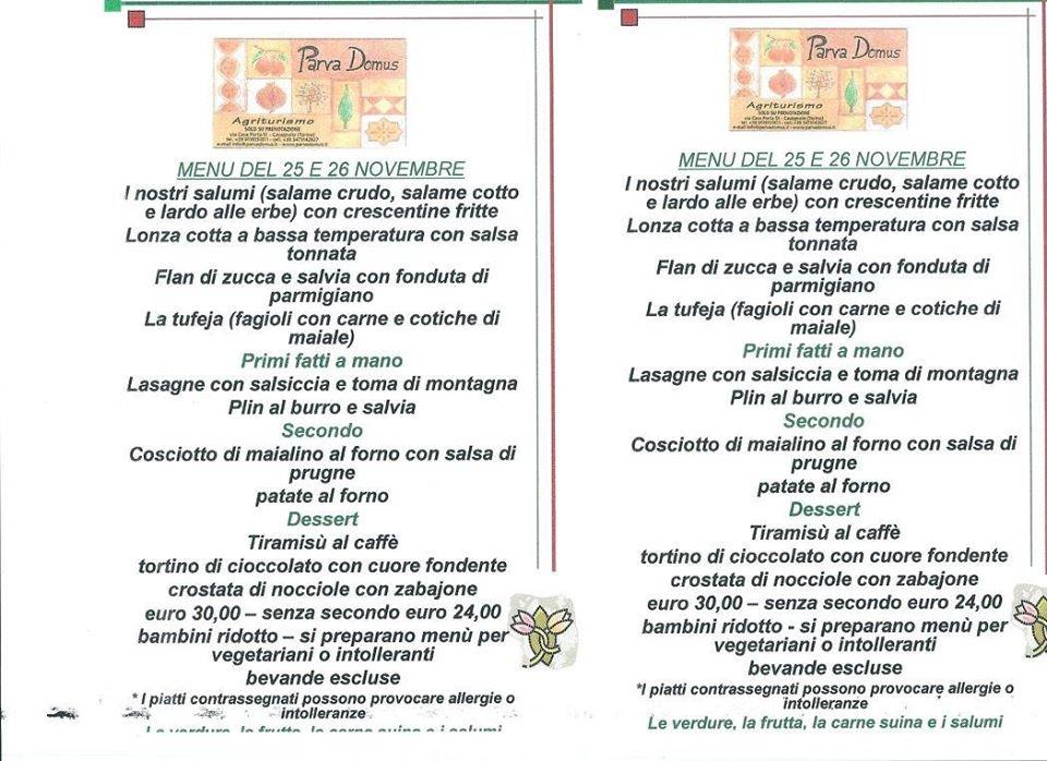 Menu at Parva Domus restaurant, Cavagnolo