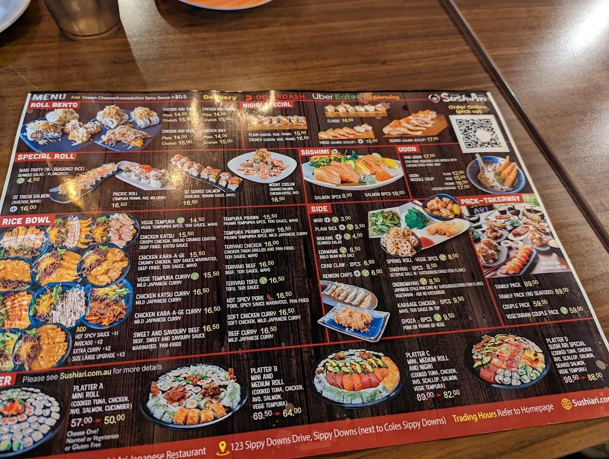 Menu at Sushi Ari Sippy Downs restaurant, Sippy Downs