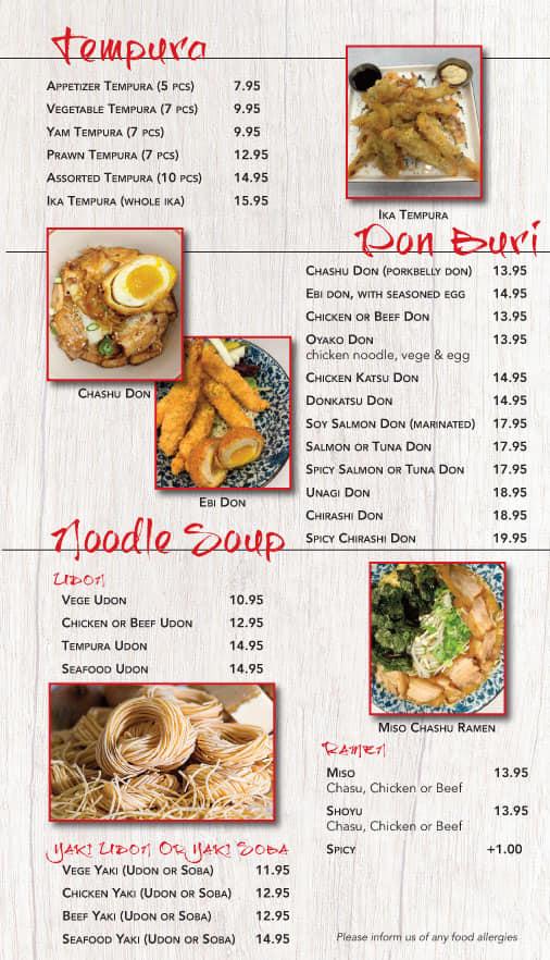 Menu at Sushi Hon restaurant, Sylvan Lake