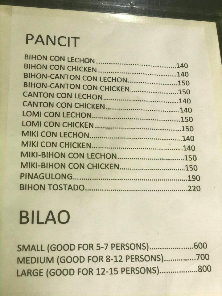 Menu at Tabo Panciteria restaurant, Marikina
