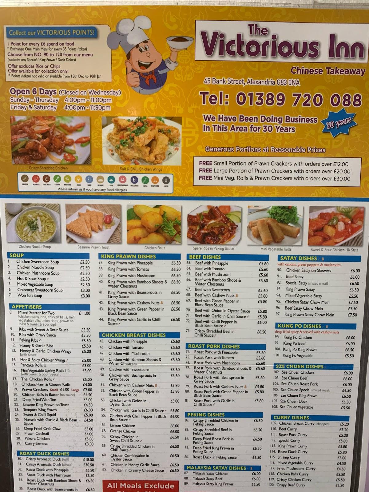 Menu at The Victorious Inn fast food, Alexandria