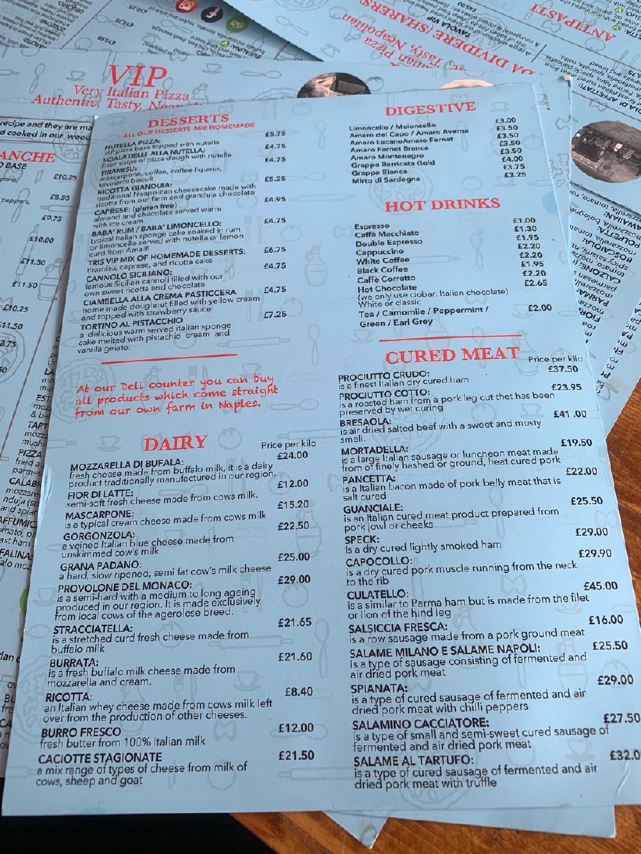 Menu at VIP very Italian pizza saltdean restaurant, Saltdean, 67 ...