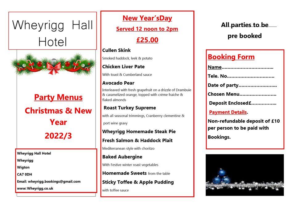 Menu at Wheyrigg Hall Hotel pub & bar, England