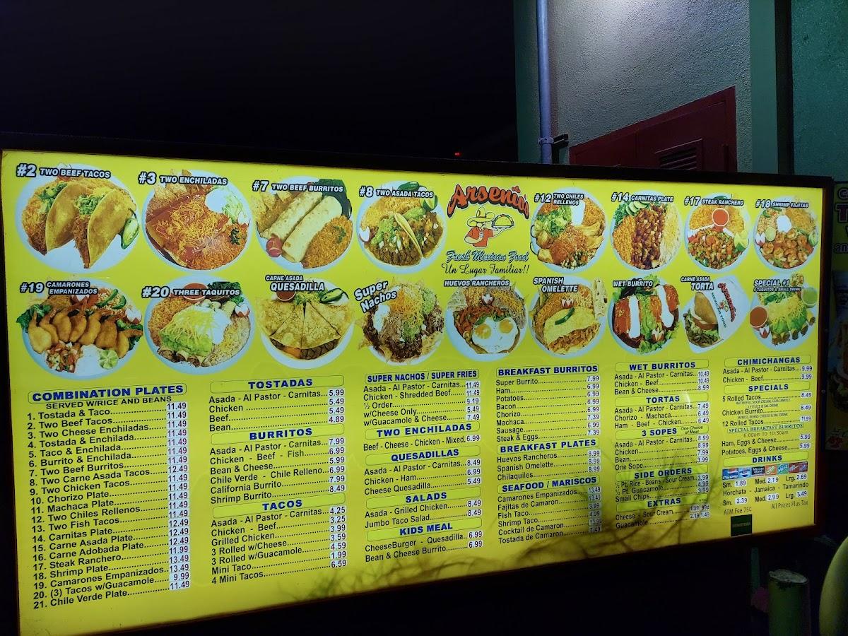 Menu at Arsenio's restaurant, Costa Mesa