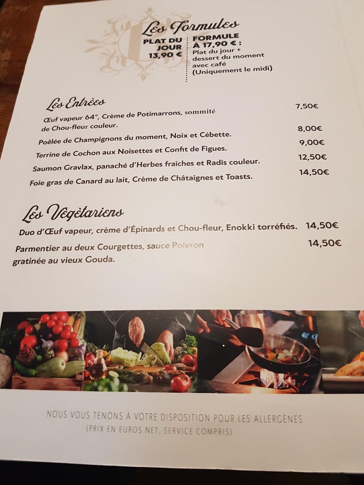 Menu at Bacchus restaurant, Croix